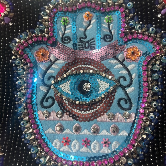 sara molano | Bags | Hamsa Beaded Embroidered Crystal Evil Eye Purse ...